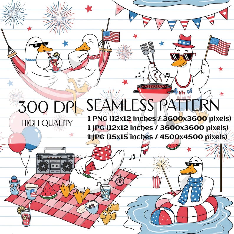 Goose 4th of July Summer Seamless Repeating Pattern Flag Seamless USA ...