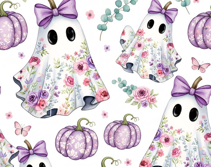 Trendy Preppy Seamless Halloween Pattern Floral Ghost Spooky Autumn ...