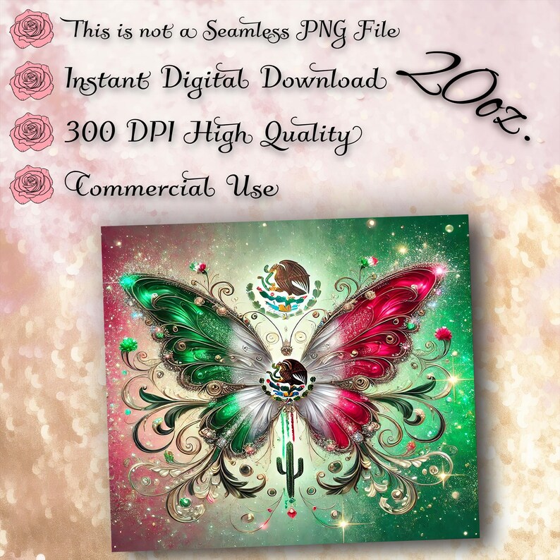 Mexico Butterfly Png Tumbler Wrap 20oz Sublimation Design Patriotic Png ...