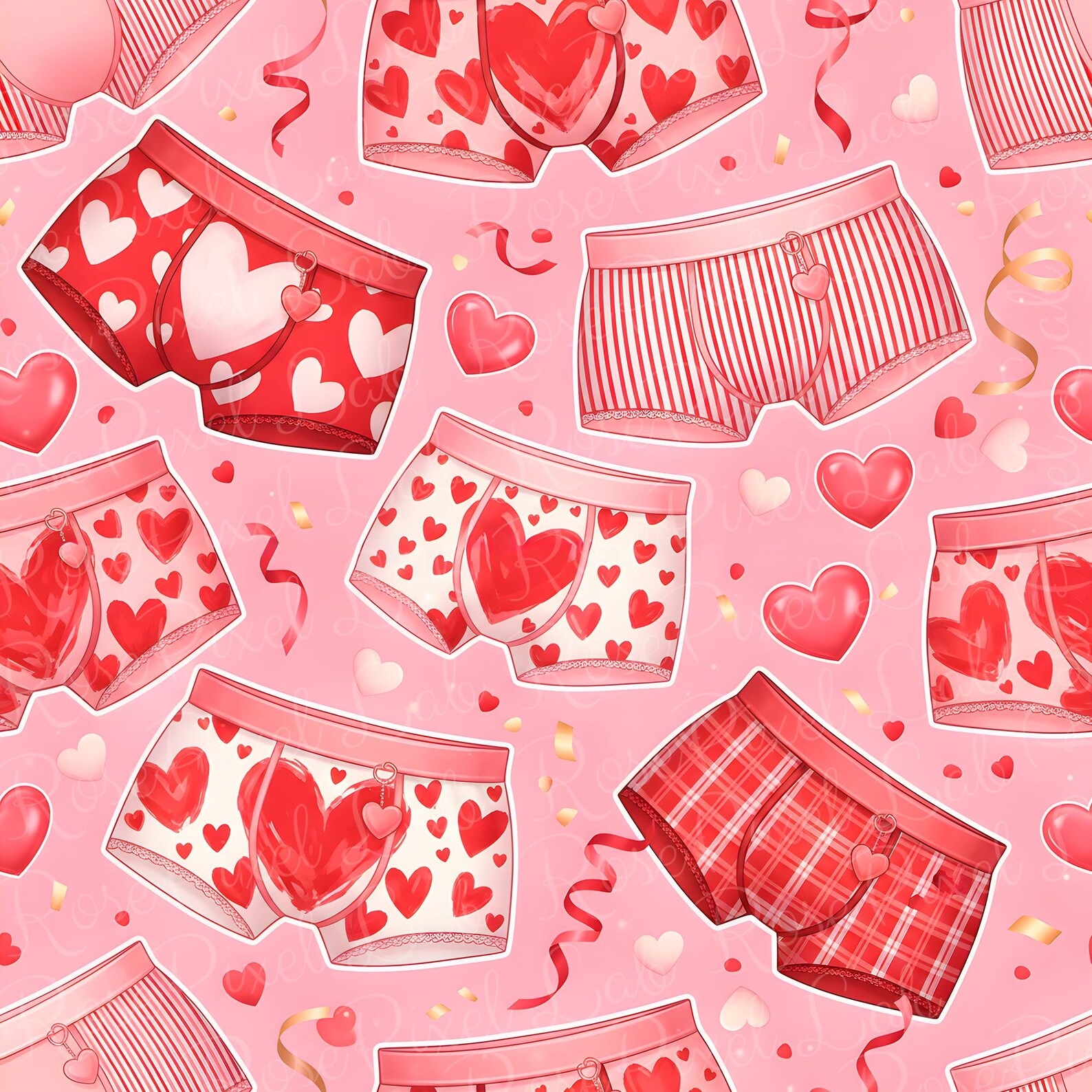 Coquette Red Hearts Boxer Underwear Hearts Seamless Pattern: Valentines ...