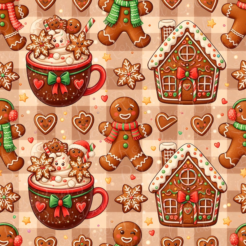 Gingerbread House & Cocoa Seamless Christmas: Seamless Pattern Digital ...
