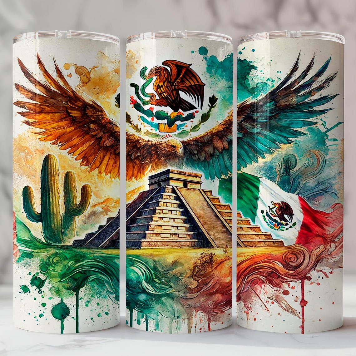 Mexico Flag Tumbler Wrap Design, Aztec Pyramid (PNG) - Etsy