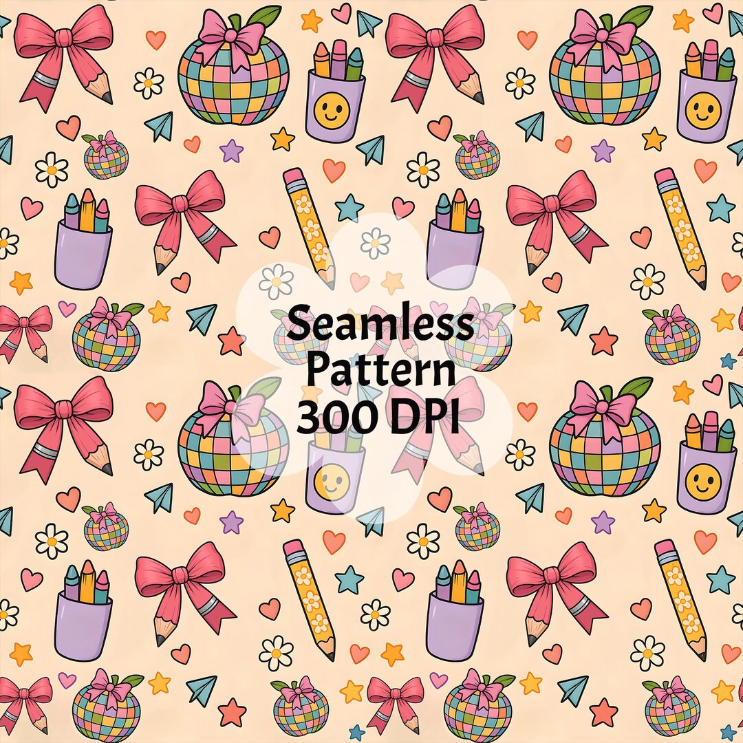 Retro Groovy Teacher Back to School Bows Coquette Seamless Pattern ...