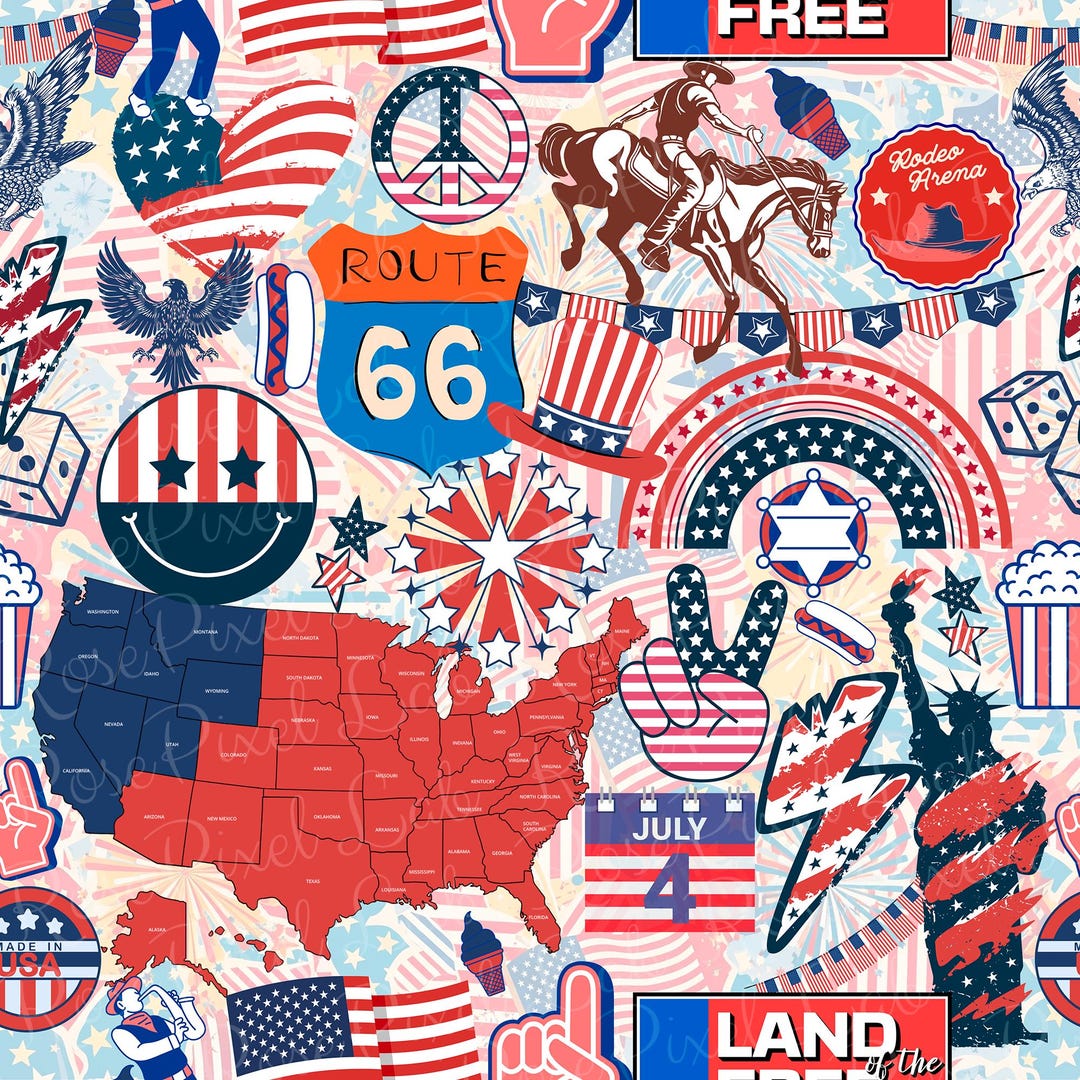 Western 4th of July Collage Seamless Pattern (PNG, JPG Digital Download ...