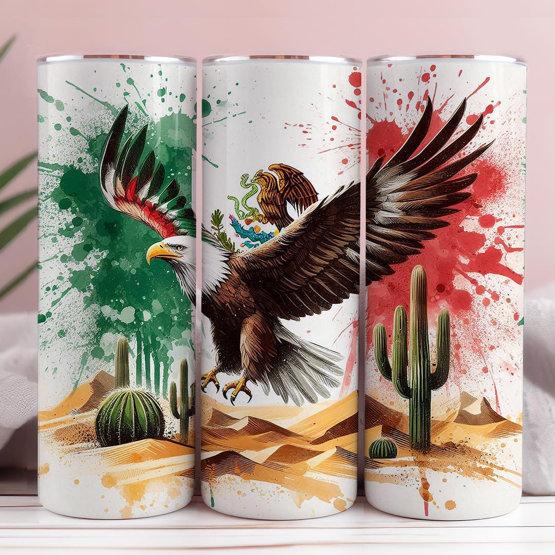 Mexican Flag Eagle PNG Mexico Tumbler Wrap Sublimation Seamless Design, Patriotic Mexico Eagle ...