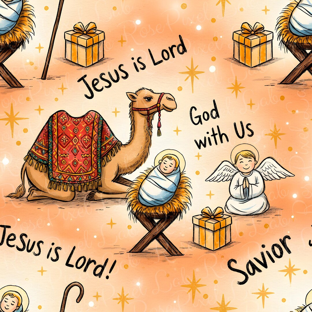 Trendy Christmas Nativity Seamless Pattern Baby Jesus Repeat Digital ...