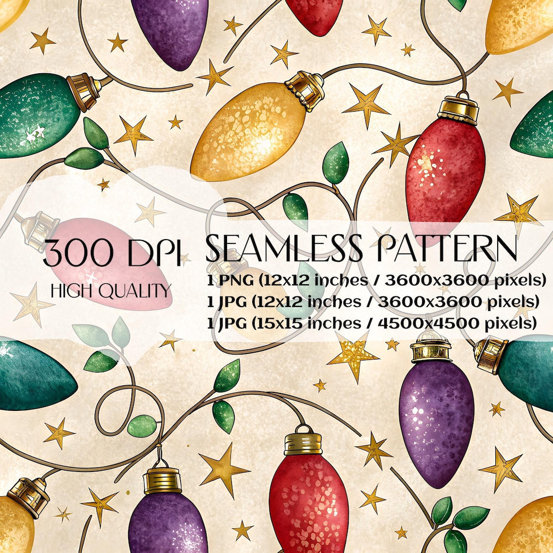 Christmas Retro Lights Vintage Pattern Christmas Seamless Digital Paper ...
