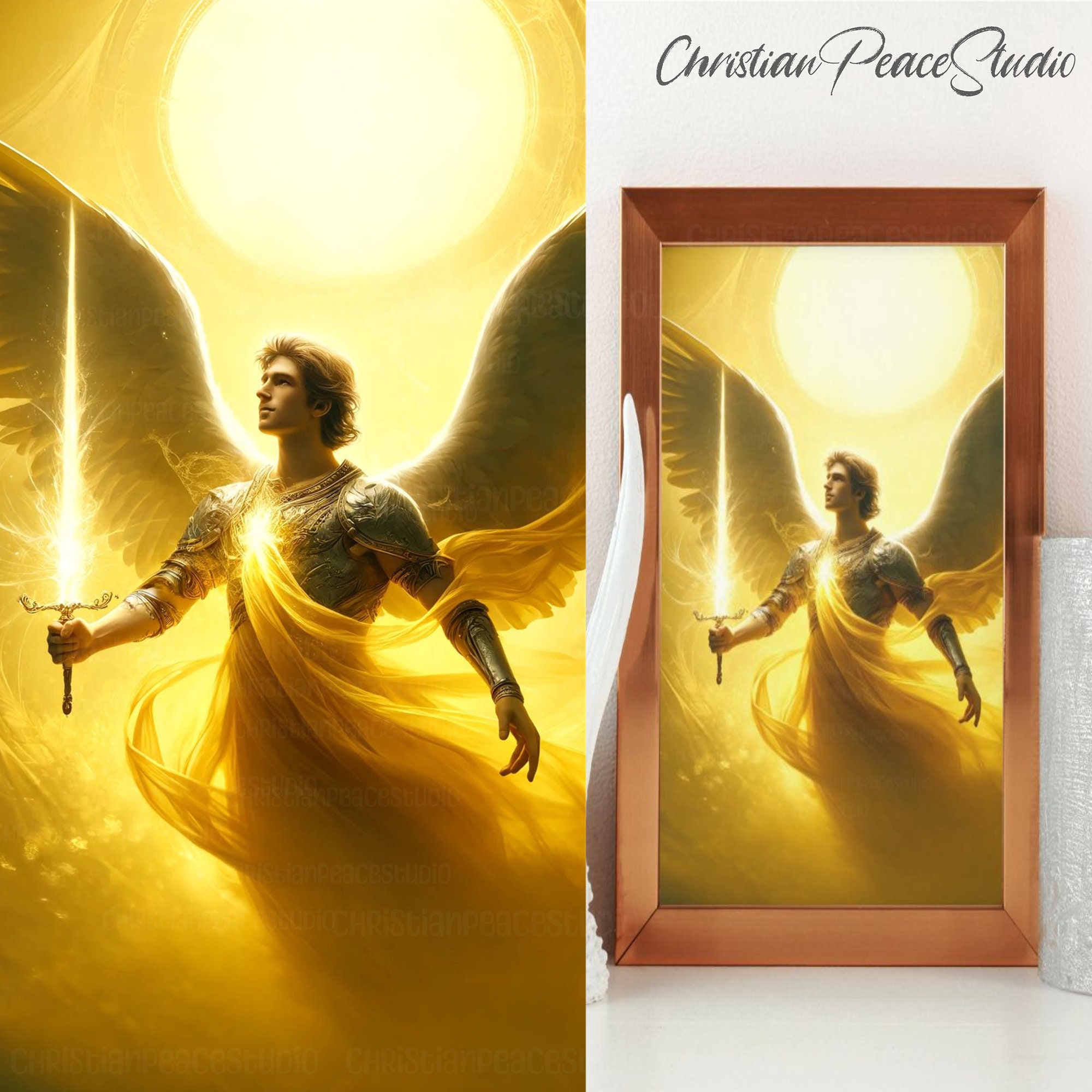 Archangel Jophiel, Golden Aura Art, Angelic Wall Art for Spiritual Home Decor, Divine Light ...