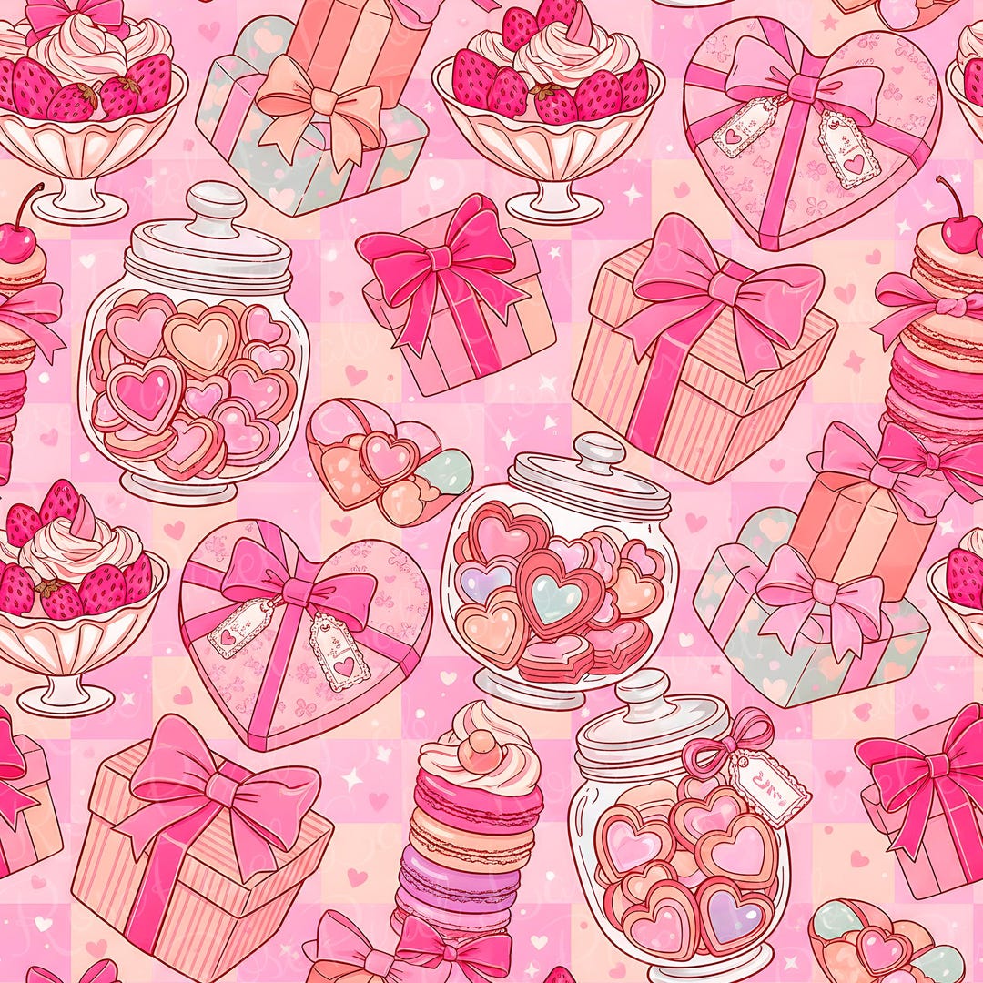 Sweet Candy Pastel Boxes Hearts Seamless Pattern: Valentines Day Print ...