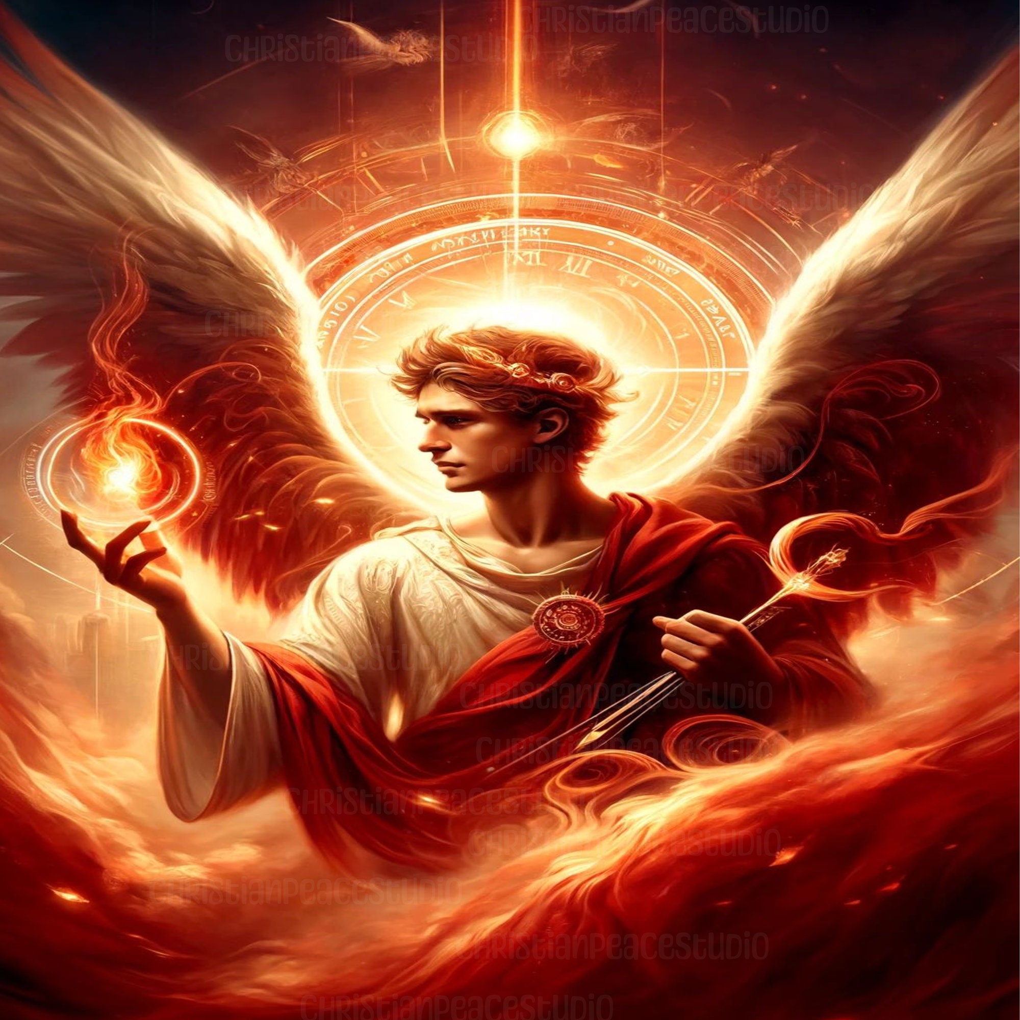 Archangel Uriel, Angelic Canvas Art, Red & Gold, Spiritual Warrior ...