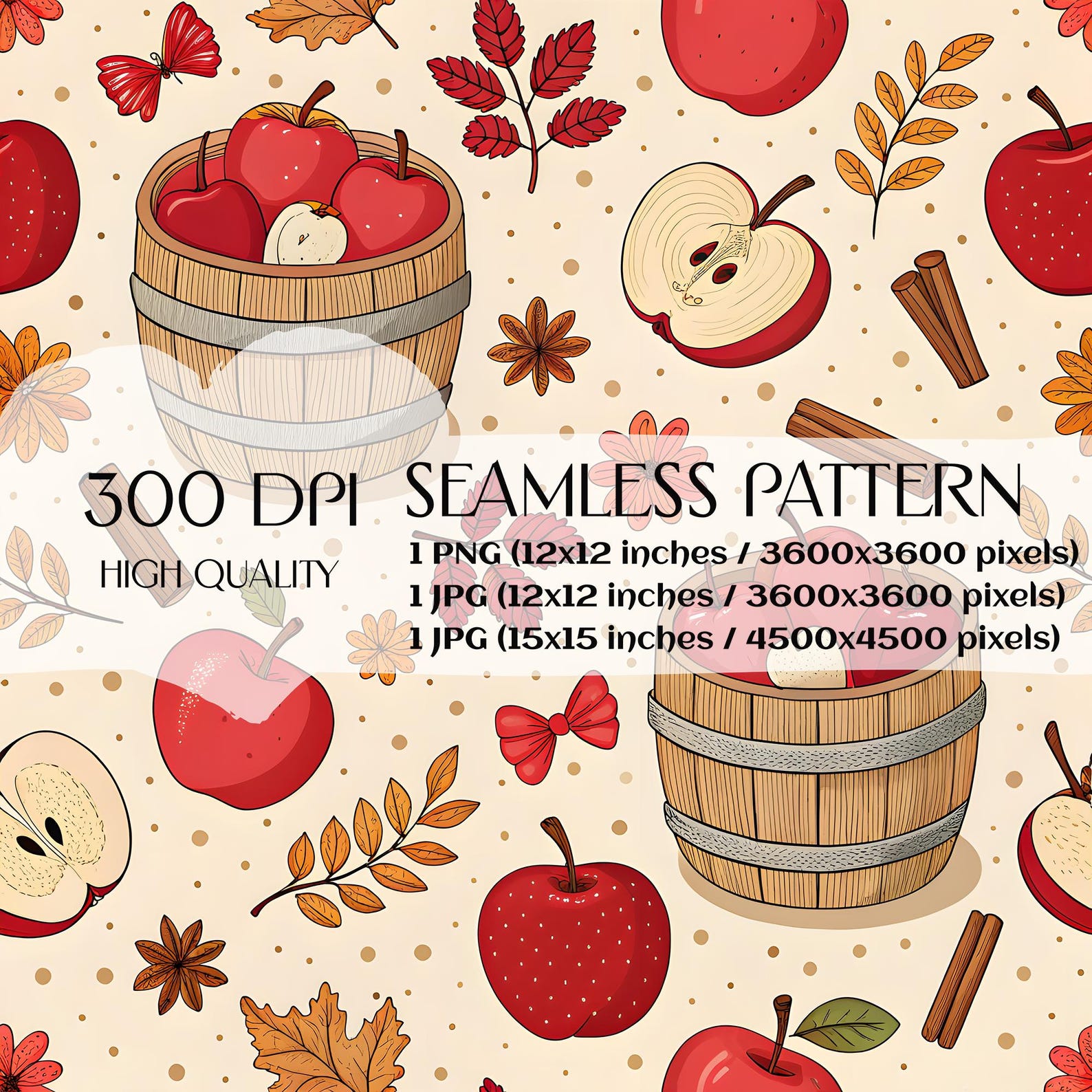 Autumn Apple Pattern, Fall Seamless File, Harvest Digital Paper, Rustic ...