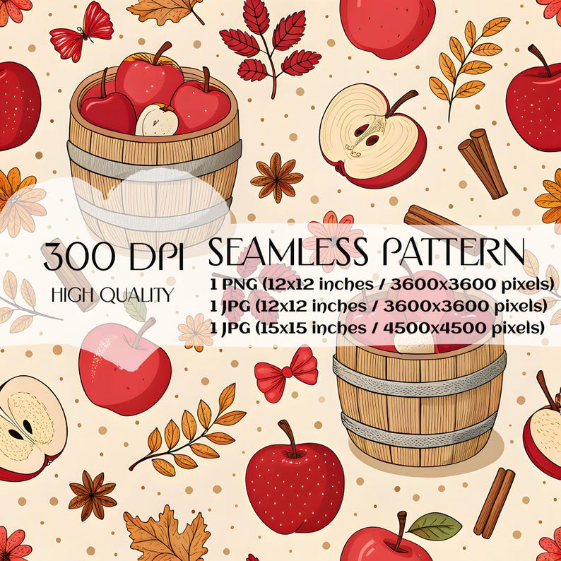 Autumn Apple Pattern, Fall Seamless File, Harvest Digital Paper, Rustic ...