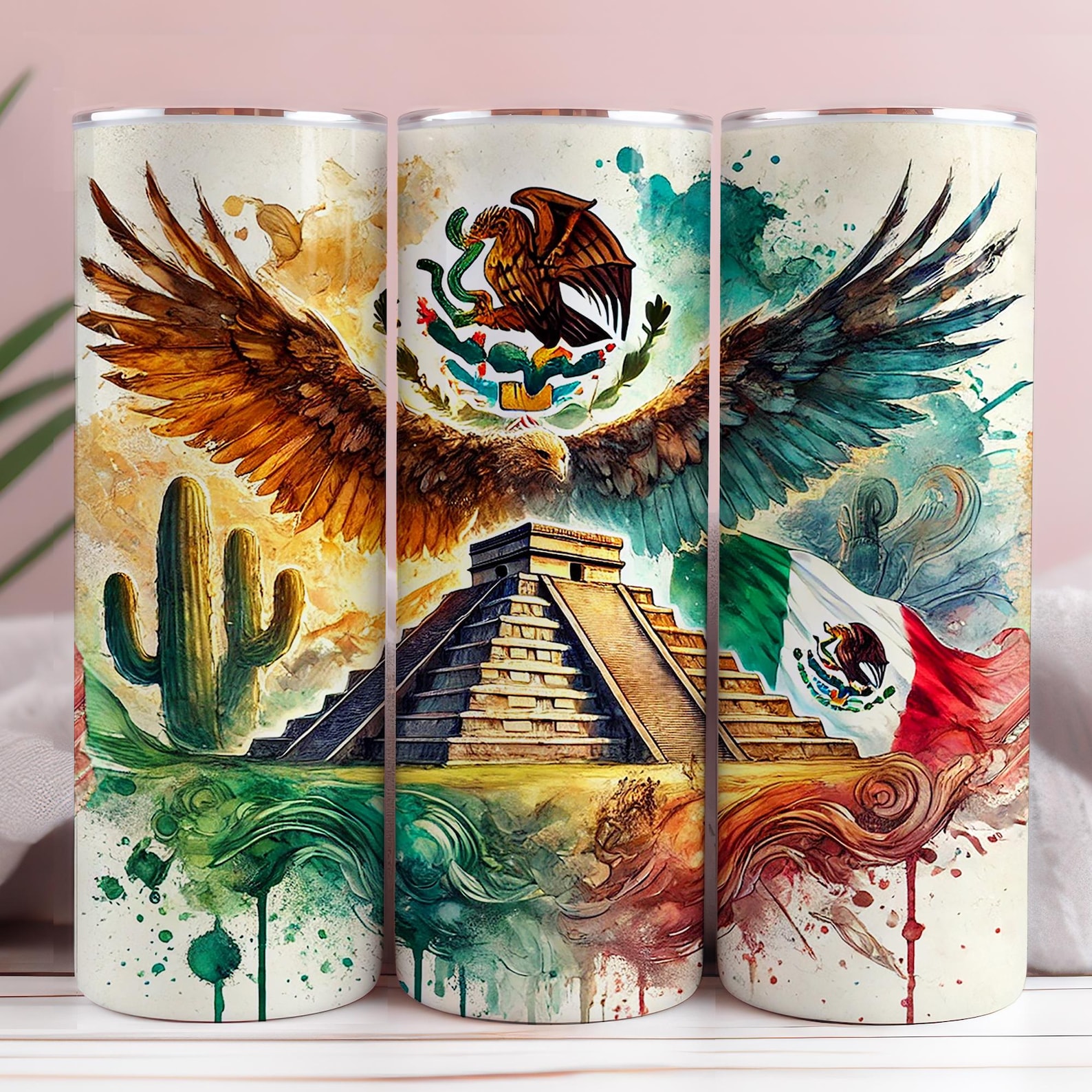 Mexico Flag Tumbler Wrap Design, Aztec Pyramid (PNG) - Etsy