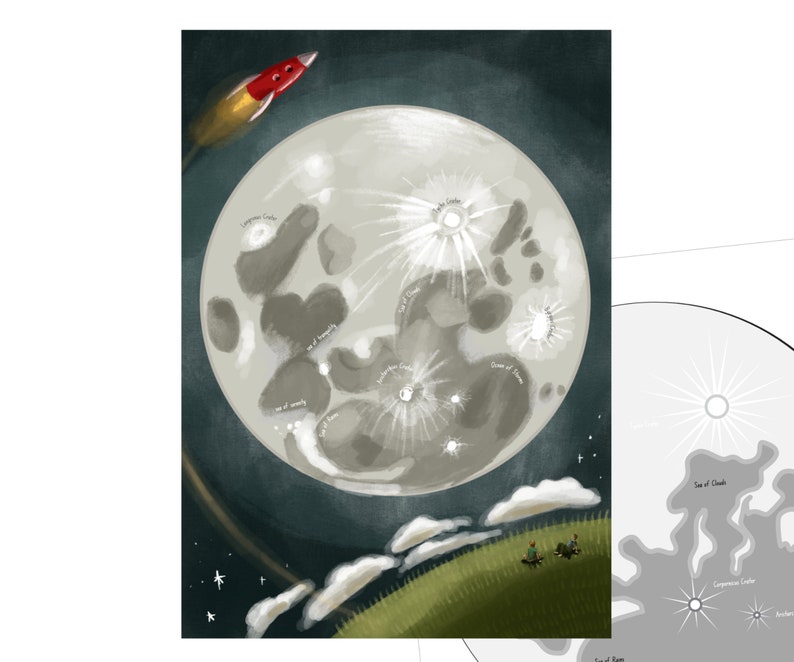 Moon Map Printable Poster and Coloring Set Printable PDF Homeschool ...