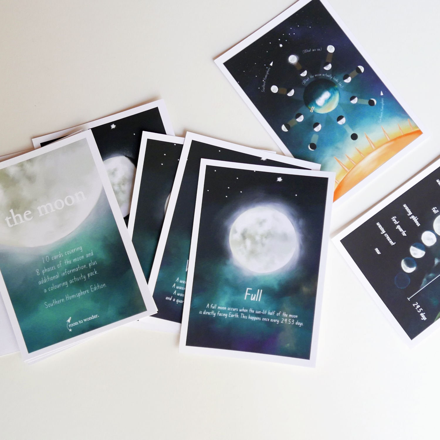 Moon Phases Printable Flashcards Southern and Northern | Etsy