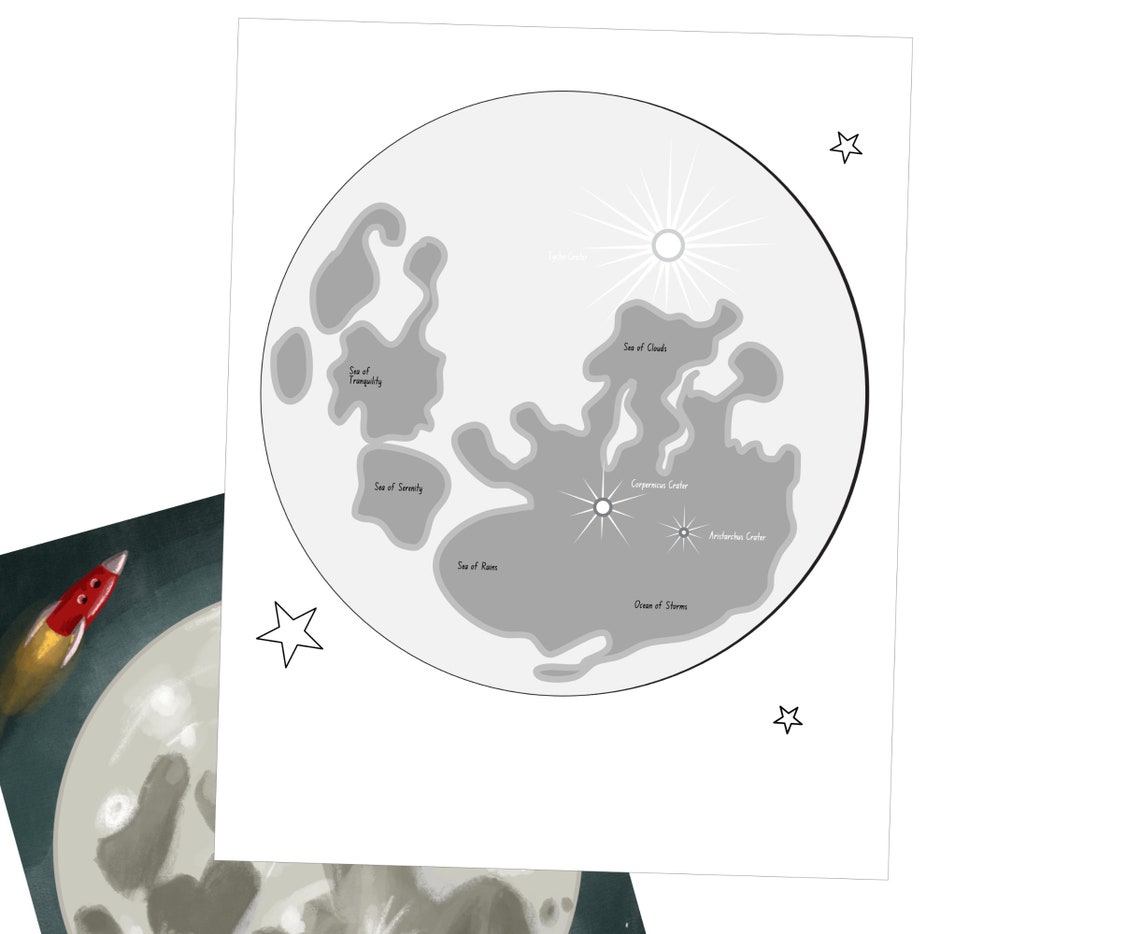 Moon Map Printable Poster and Coloring Set Printable PDF Homeschool ...