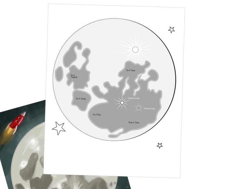 Moon Map Printable Poster and Coloring Set Printable PDF Homeschool ...