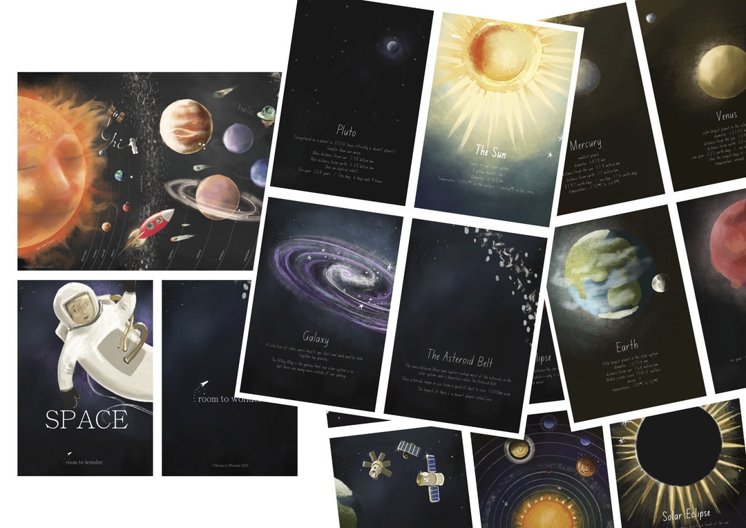 Solar System Flash Cards Set Only - Educational Space Illustration ...