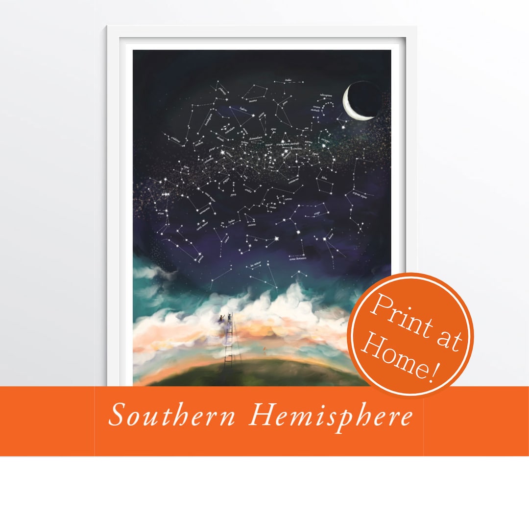 Constellations Poster for the Southern Hemisphere (printable Digital ...