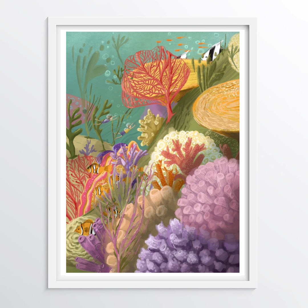 Coral Reef Art Poster - Ocean Art, Great Barrier Reef Art for Children ...