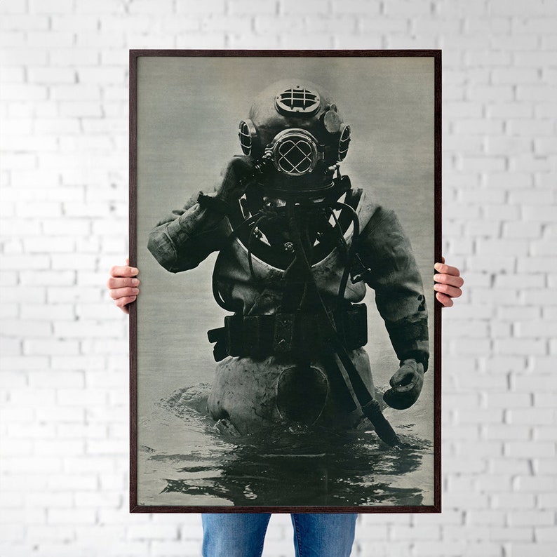 US Navy Hard Head Mark-v Diving Helmet Diver Poster, Wall Art, Room ...