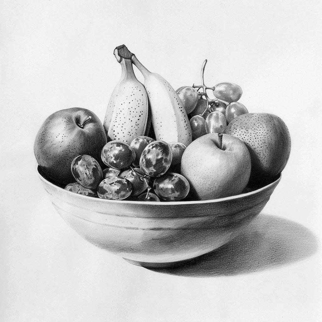 Pencil Drawing of Fruit in Bowl - Etsy