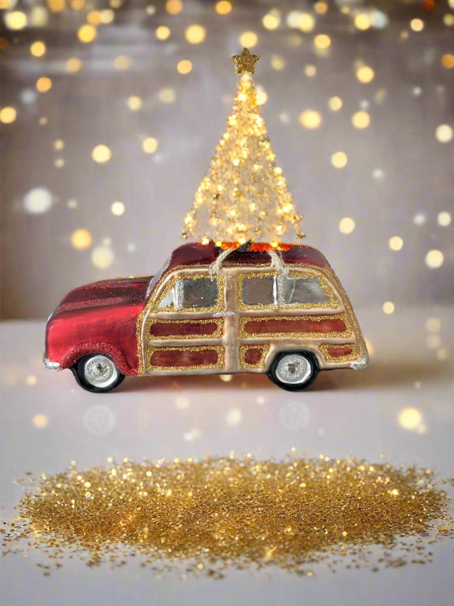 Glass Christmas Car With Tree Christmas Bauble Tree Hanging Decoration ...
