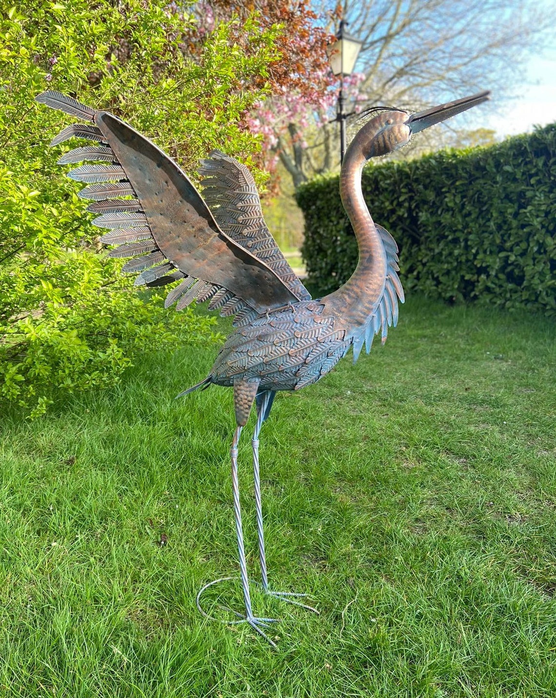 Large Bronze Heron 107CM Garden Statue Bird Yard Art Outdoor Decor ...