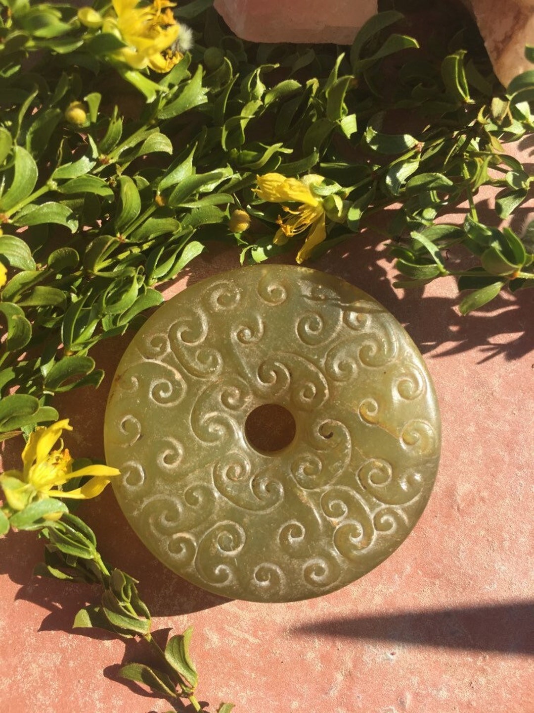 Antique Jade Flower Pendant, Chinese Hand Carved Jade, Hong Shan ...