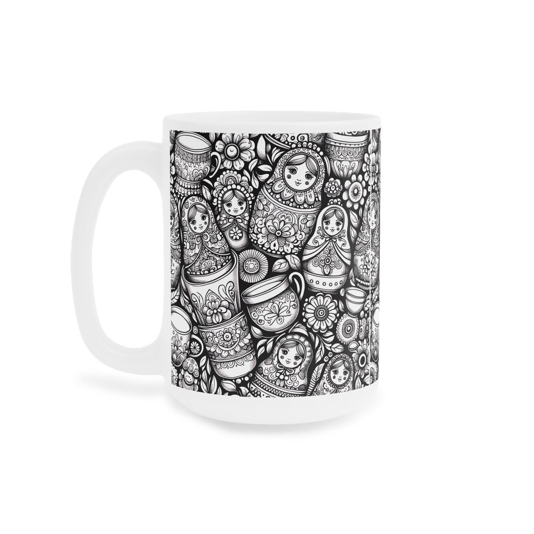Russian Doll Black and White Graphic Ceramic Mugs 15oz Gift for Mom ...
