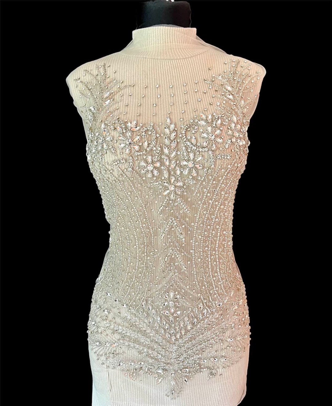 Silver Crystal Bodice Applique, Rhinestones Beaded Bodice - Etsy
