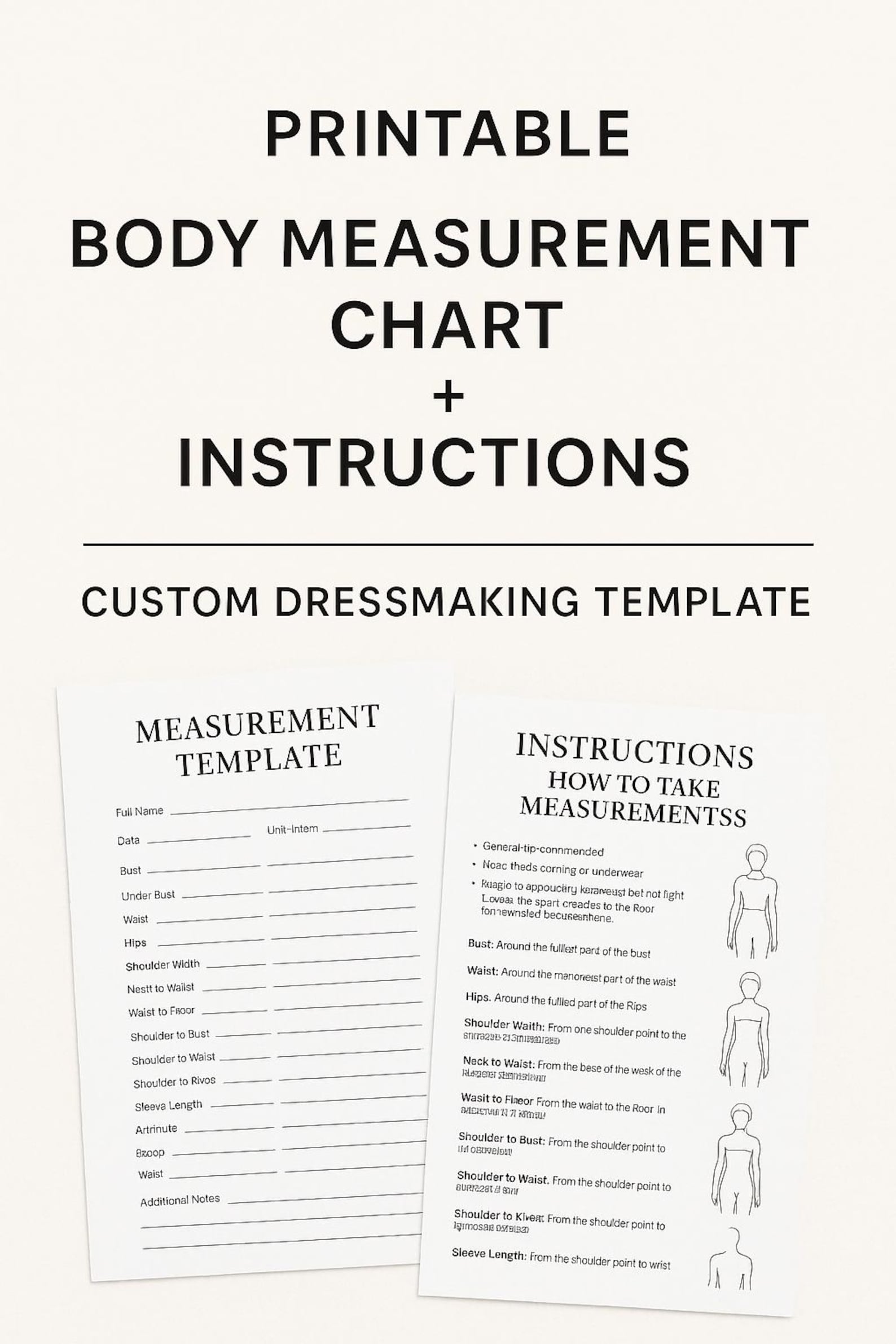 Printable Body Measurement Chart + Instructions – Custom Dressmaking Template (PDF, A4 & US ...