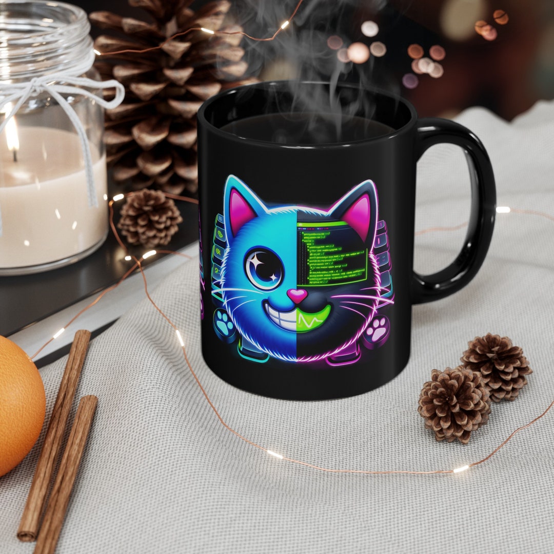 Coding Cat Coder Emoji Appreciation Society Black Glossy Mug Fun Gift ...