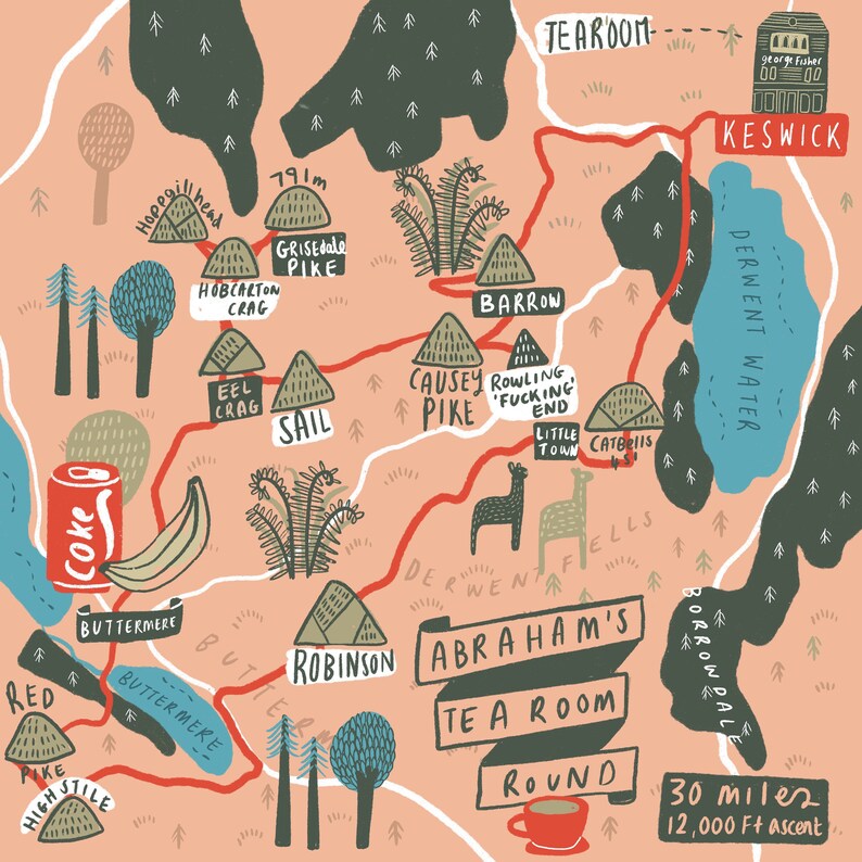 Tea Round Illustrated Map - Etsy UK