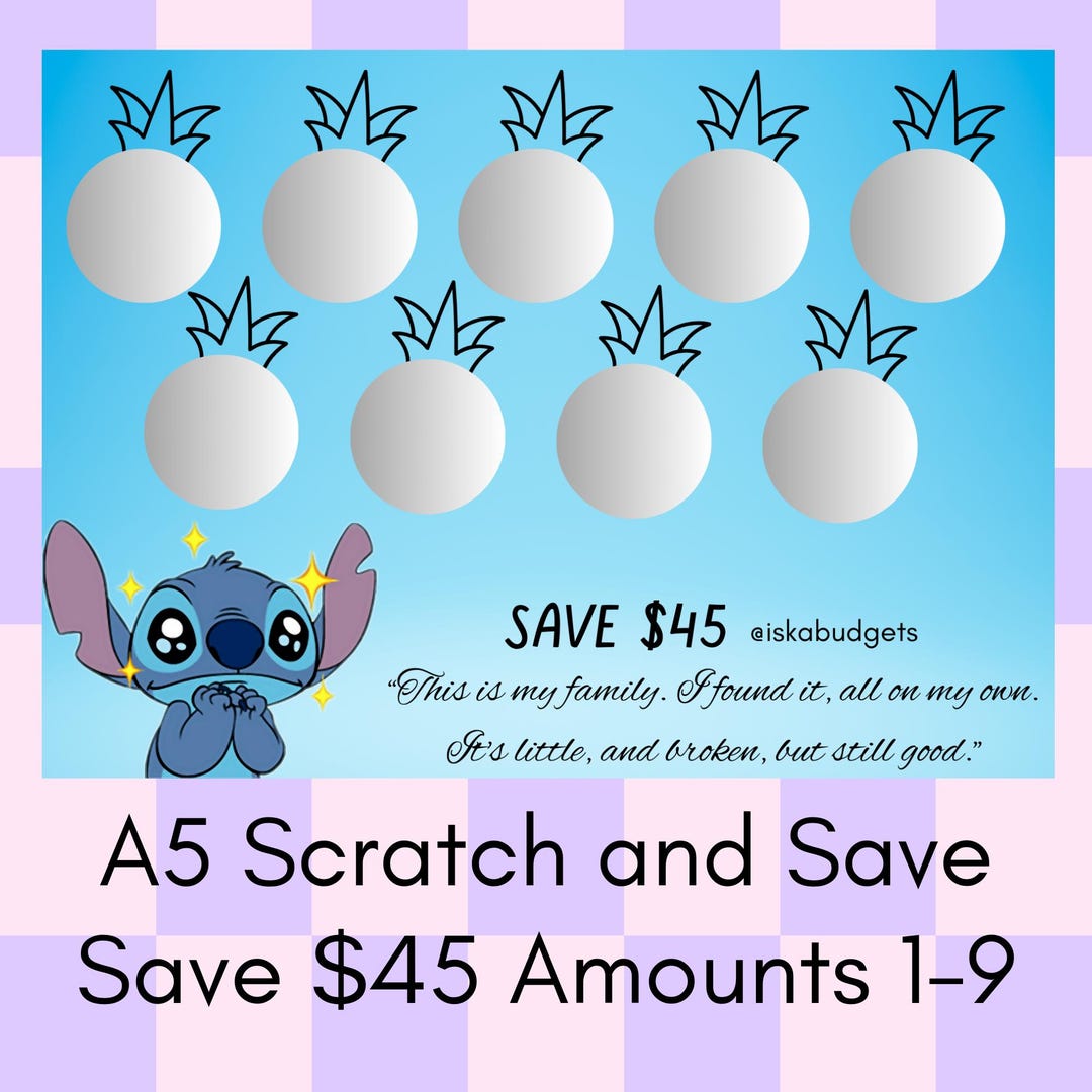 A5 Disney Stitch Scratch off Savings Challenge | Laminated Scratch and ...