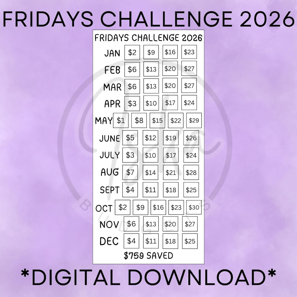 Fridays Challenge 2026 | Digital Download - Etsy