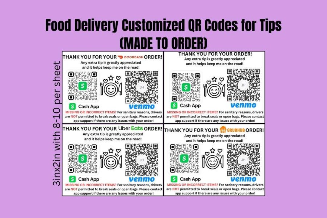 Food Delivery Customized QR Code for Tips Made to Order Uber Eats ...