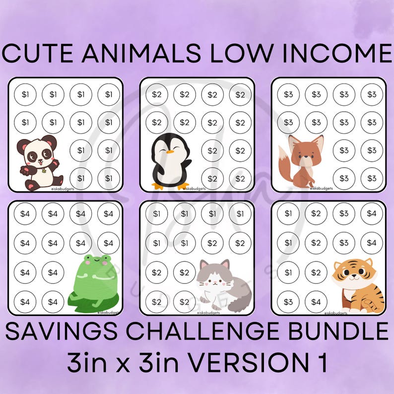 Cute Animals Savings Challenge | Low Income Budgeting (digital Download ...