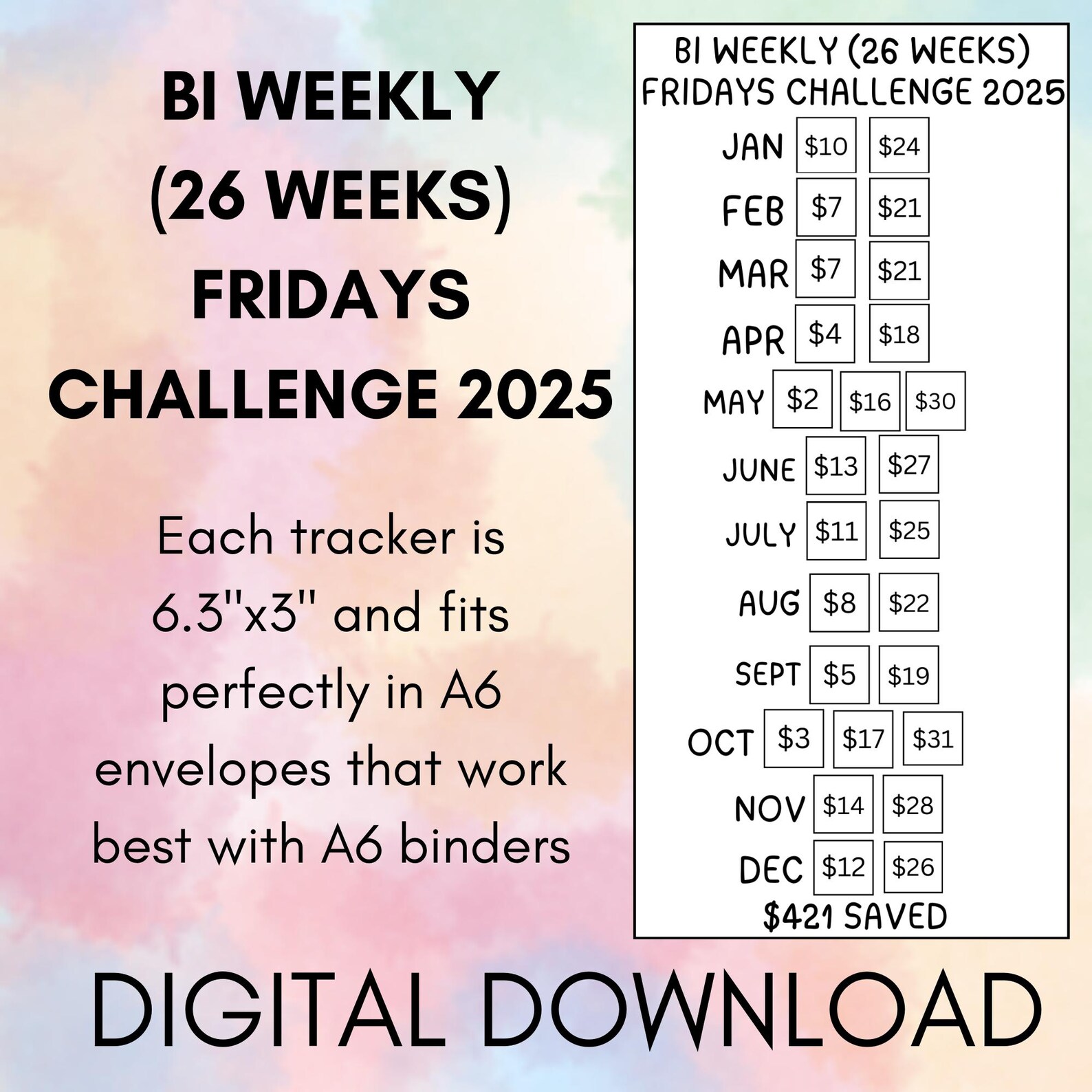 Bi Weekly 26 Weeks Fridays Challenge 2025 Digital Download - Etsy