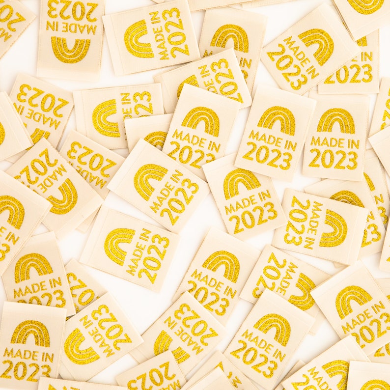 Made in 2023 Metallic Gold Rainbow Woven Labels - 8 Pack - Sewing Woven ...