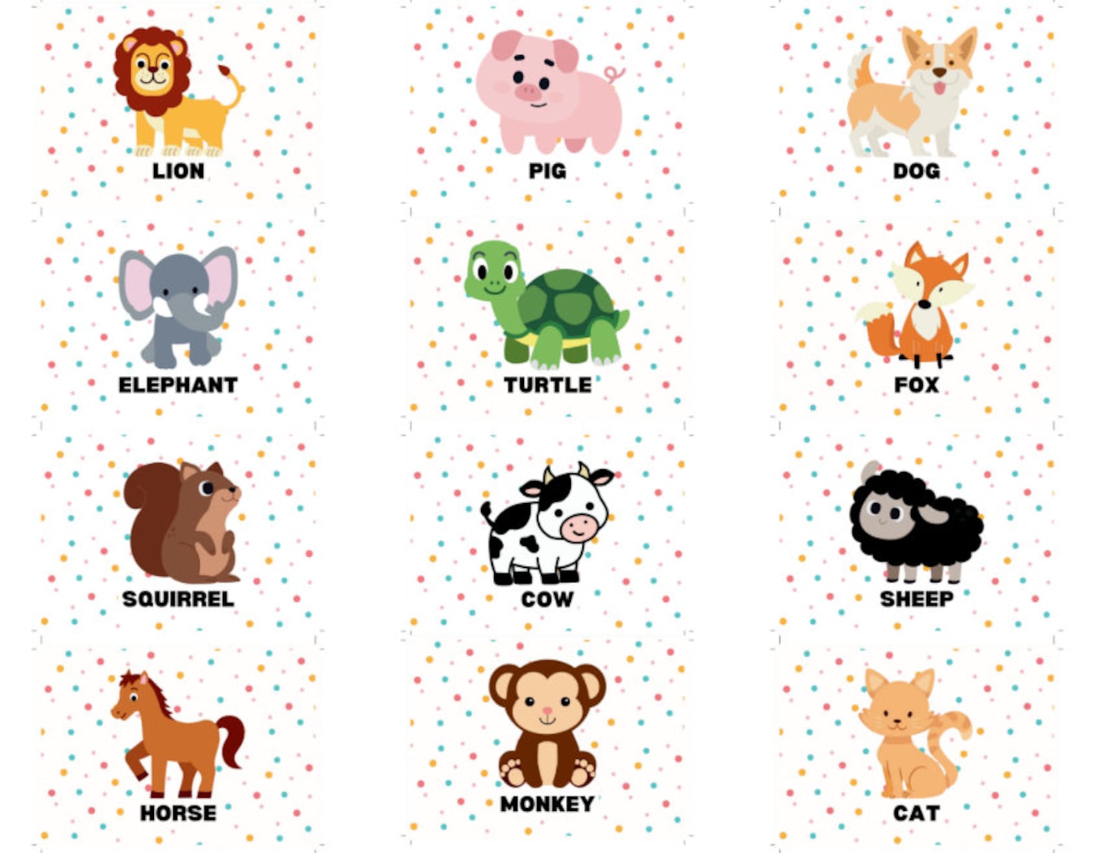 Printable Extension Animal Flashcards for Lovevery the Looker Standing ...