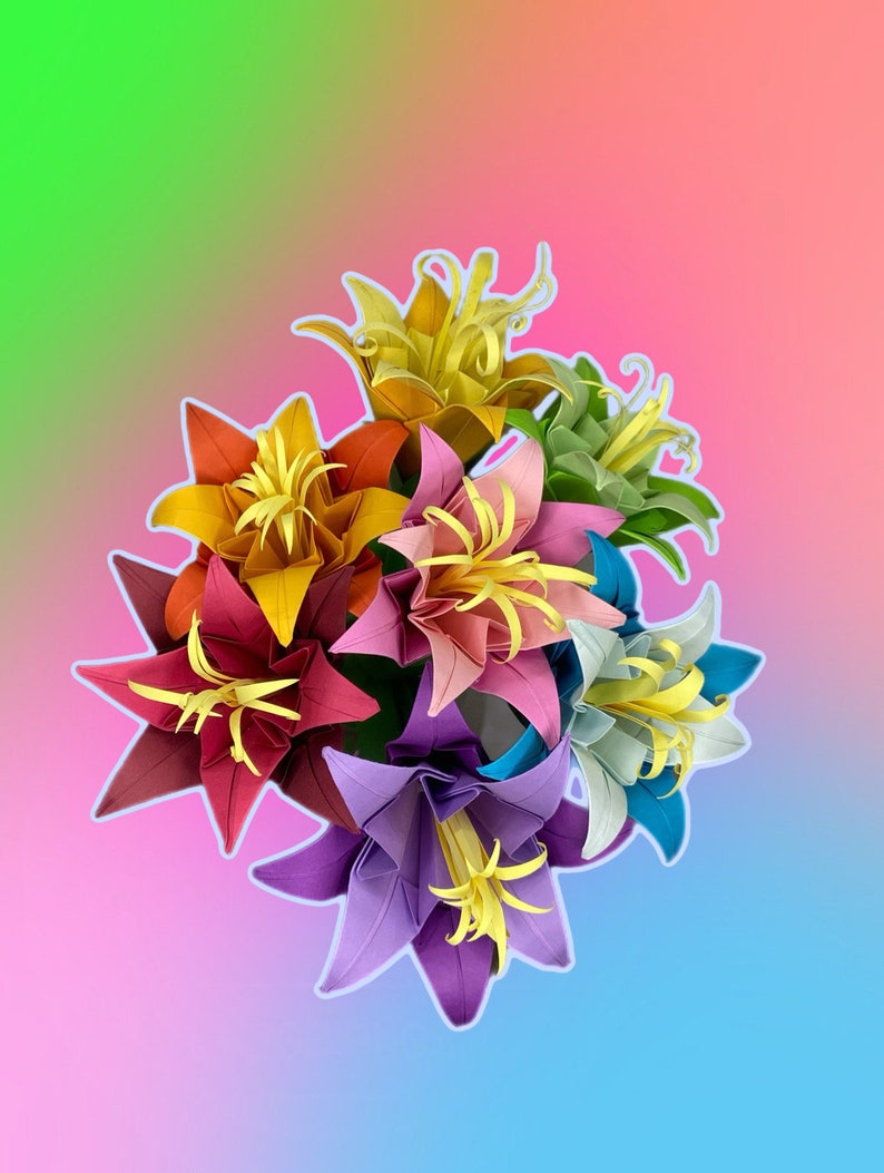 7 Rainbow Origami Lily Bouquet, Gift for Her, Anniversary Gift - Etsy