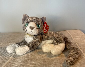 TY Beanie Baby PURR the Striped Cat Blue Eyes DOB March 18, 2000 Never ...