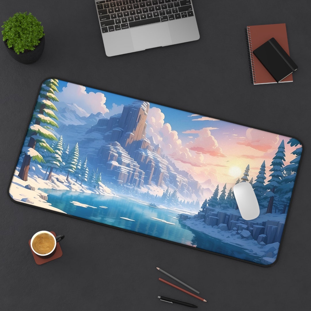 Minecraft Taiga Mountain Village Gaming Desk Mat Aesthetic Gaming Art ...