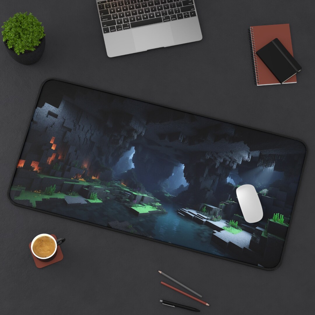 Minecraft Inspired Dark Cave 1 Gaming Desk Mat Aesthetic Gaming Art ...