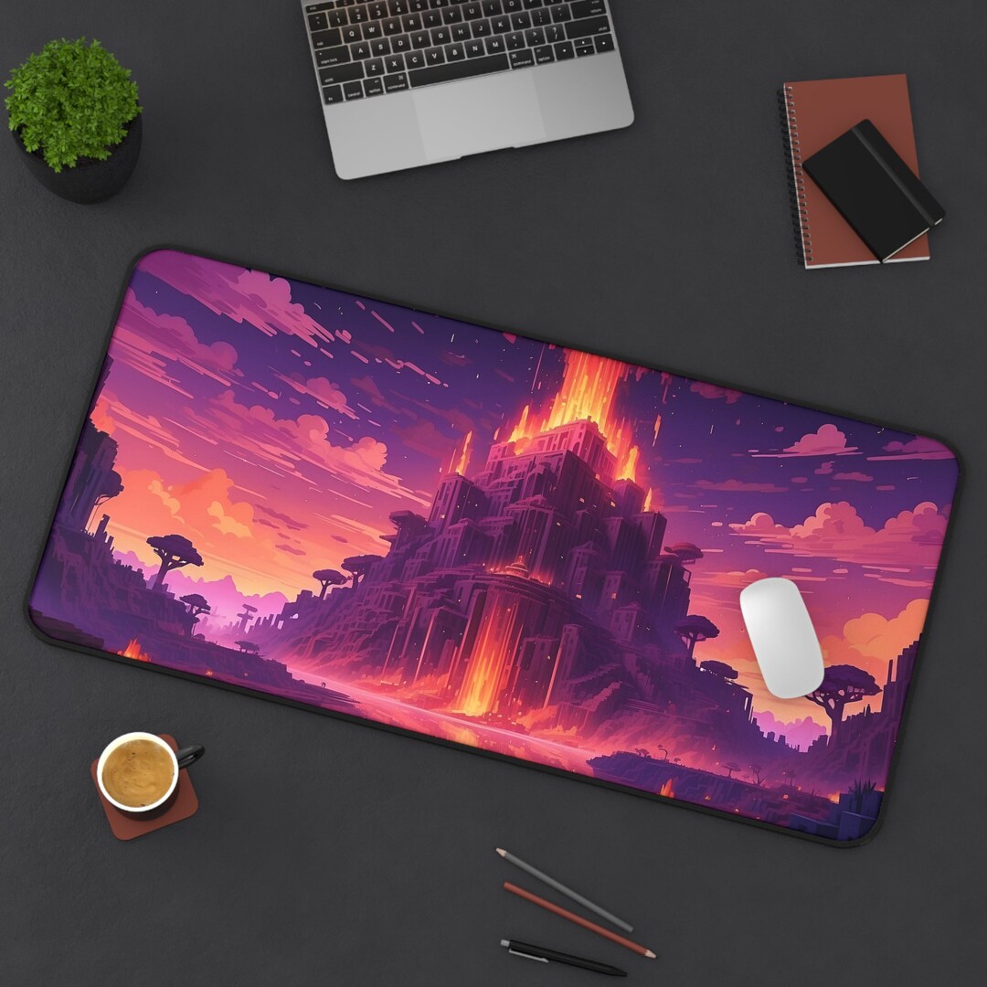 Minecraft Hellfire Castle Mountain Gaming Desk Mat #1 Aesthetic Gaming ...