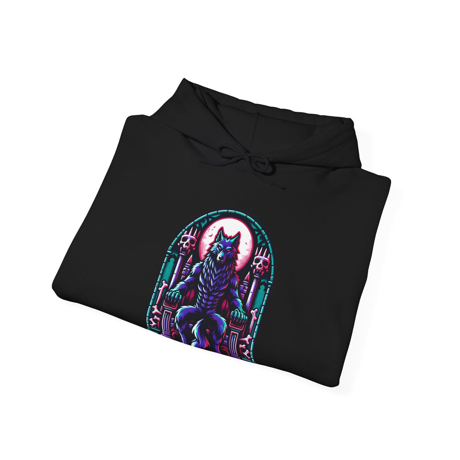 Purple Werewolf King Sitting on a Gothic Throne of Bones Hoodie Stand ...