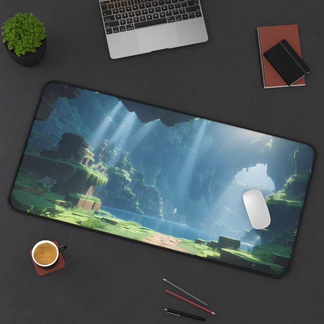 Minecraft Inspired Lush Cave Biome 2 Gaming Desk Mat Aesthetic Gaming ...