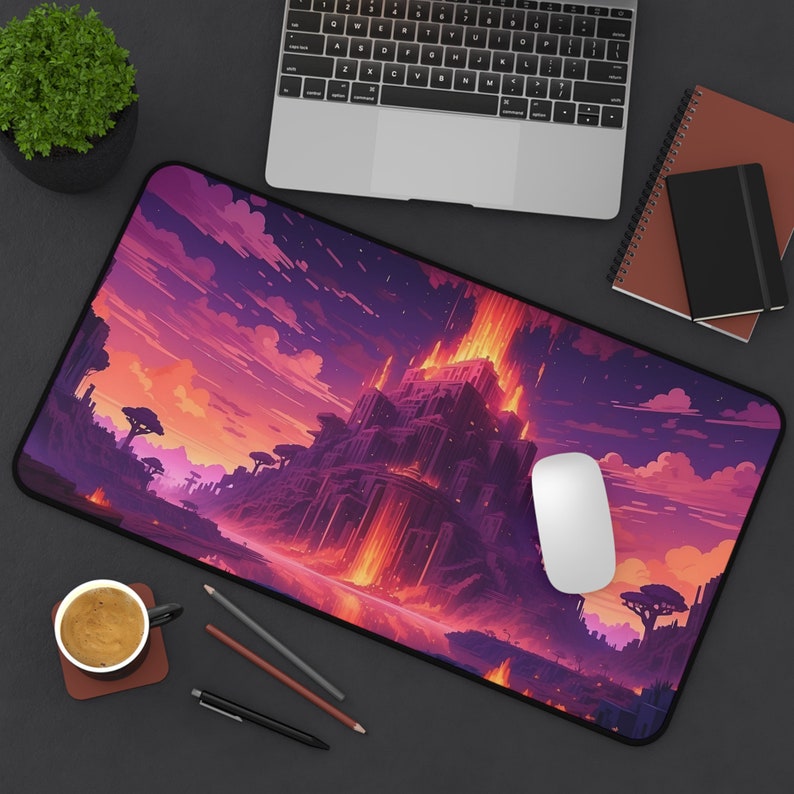Minecraft Hellfire Castle Mountain Gaming Desk Mat #1 Aesthetic Gaming ...