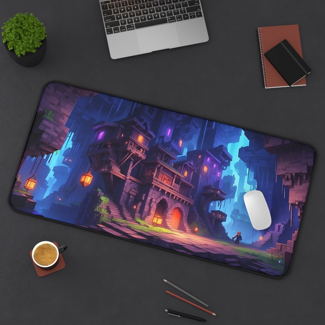 Minecraft Spooky Cave Fort Gaming Desk Mat Aesthetic Gaming Art Gaming ...